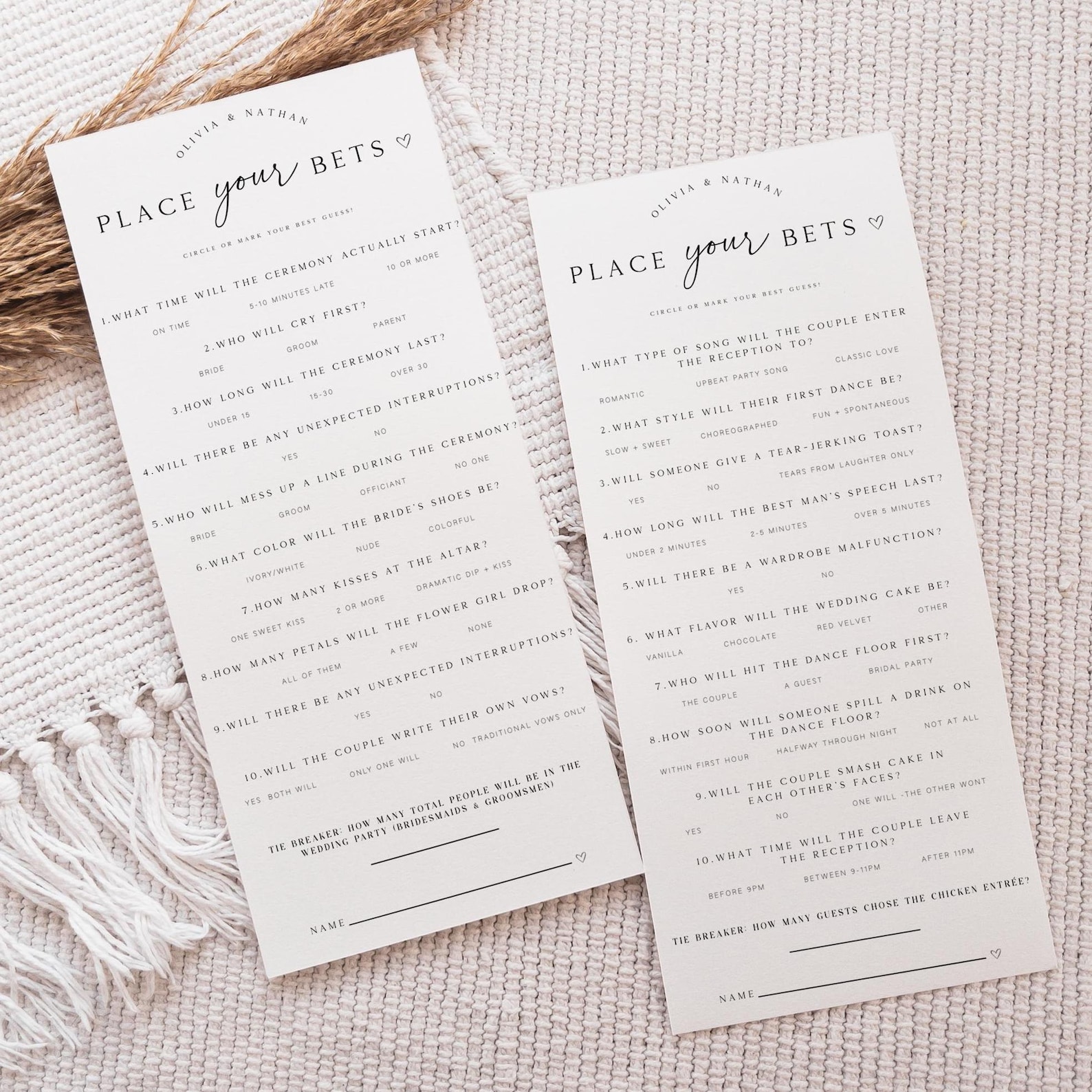 Place Your Bets Wedding Prop Bet Sheet, Fun Reception Game for Guests ...