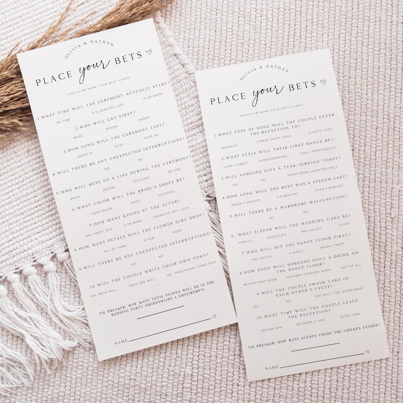 Place Your Bets Wedding Prop Bet Sheet, Fun Reception Game for Guests ...