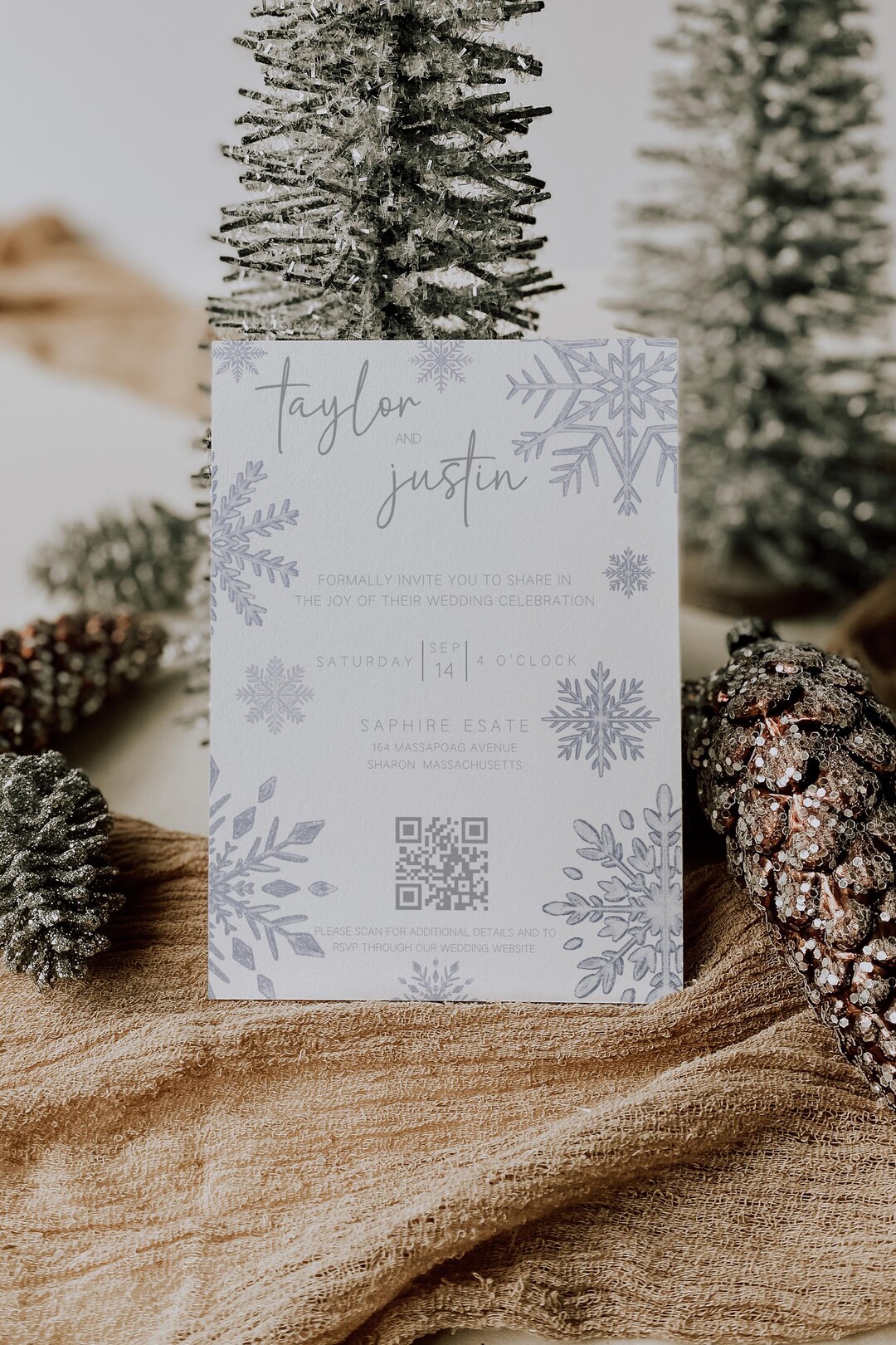 Winter Wedding Invitation With Qr Code, Winter Wedding Invitation ...