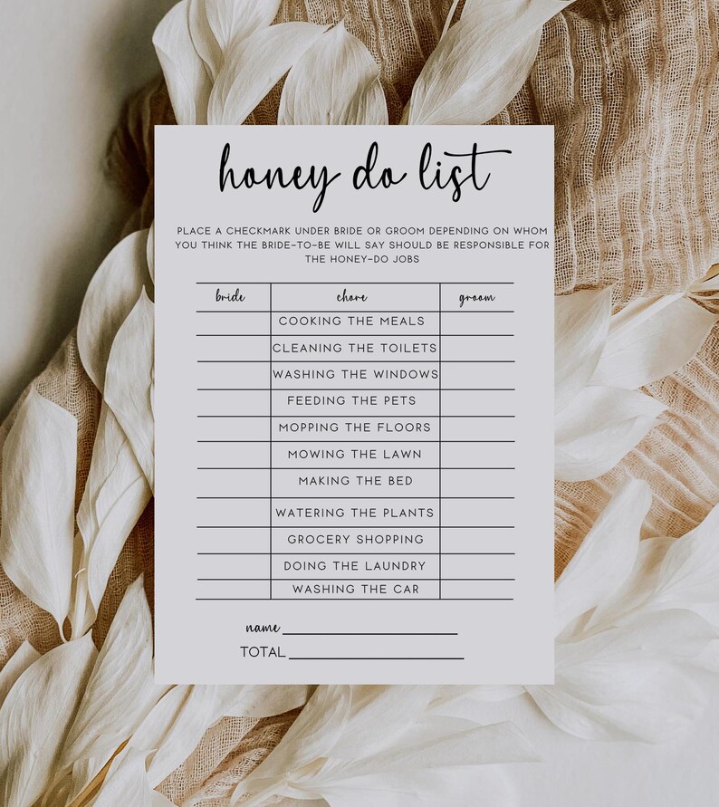 Honey Do List Bridal Shower Game, Editable Printable Hen Party Game ...