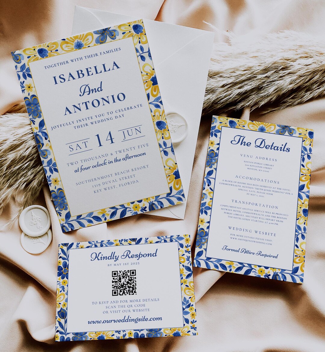 Blue Talavera Wedding Invitation Template, Fiesta Wedding Invite ...