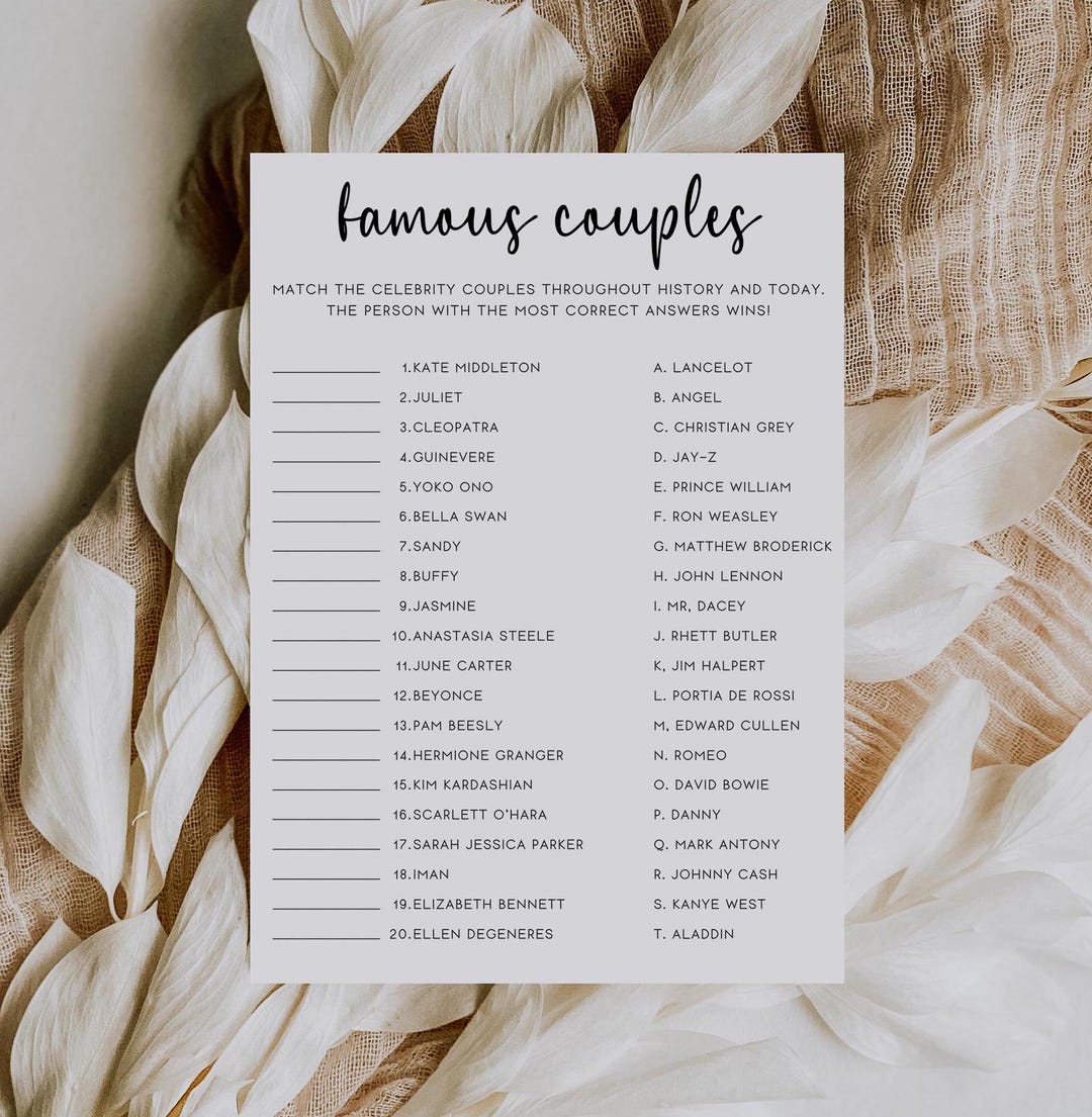 Match the Famous Couples Bridal Shower Game, Printable, Instant Digital ...