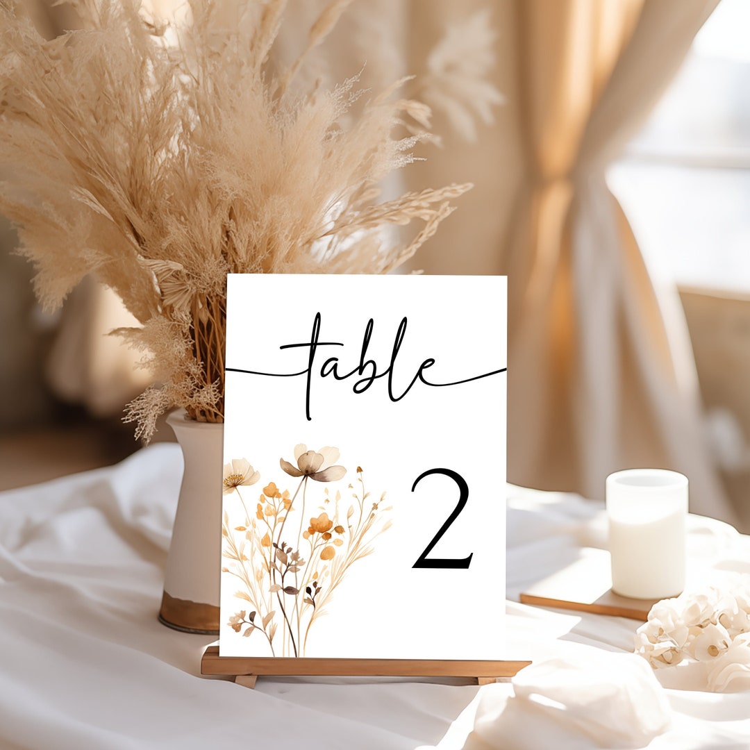 Wildflower Table Number Template, Wildflower Table Number Card, Wedding ...