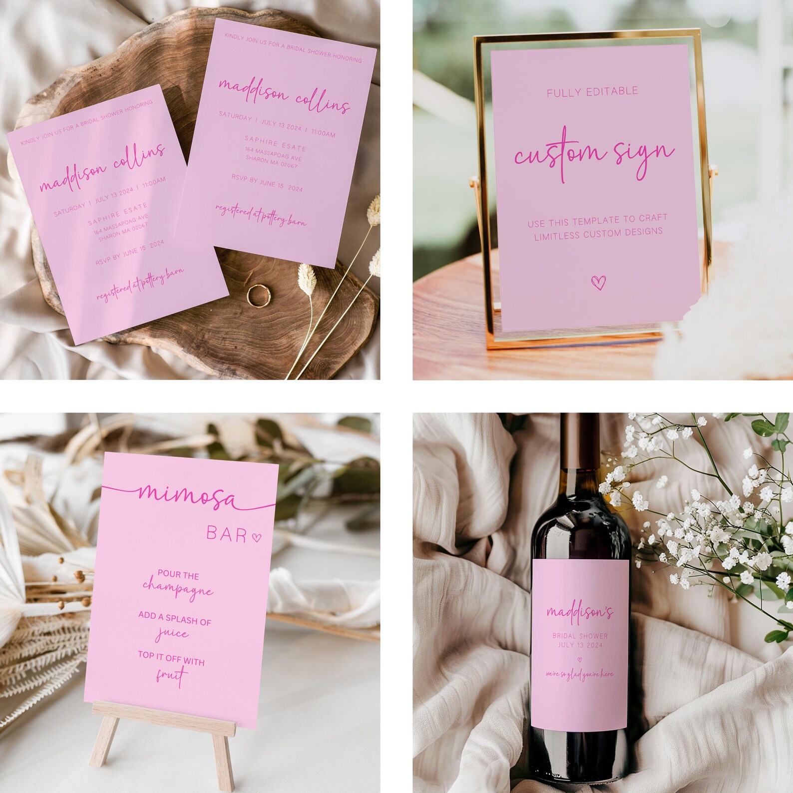 Hot Pink Bridal Shower Bundle, Bridal Shower Bundle Hot Pink, Hot Pink ...