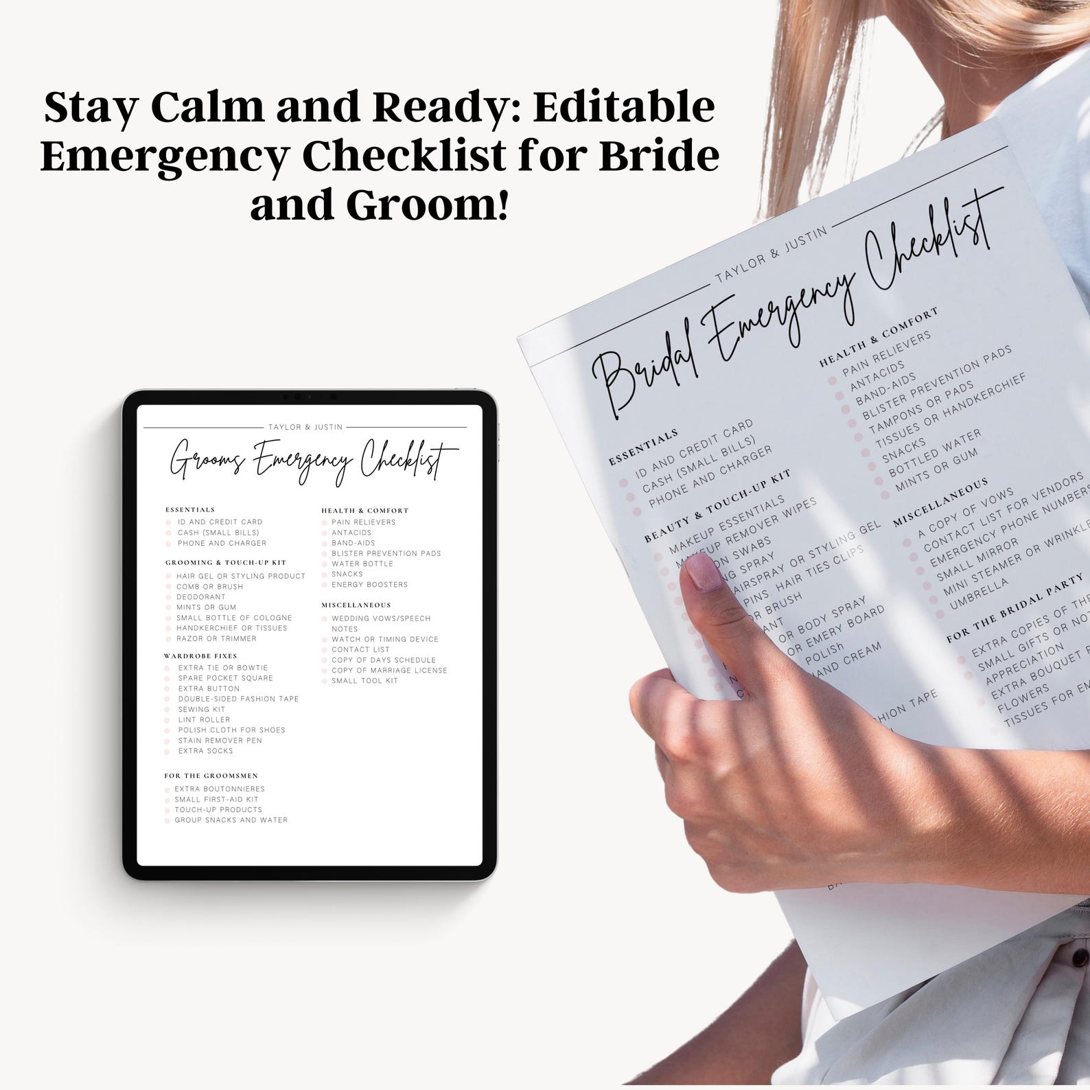 Wedding Emergency Kit Checklist for Bride and Groom, Digital Template ...