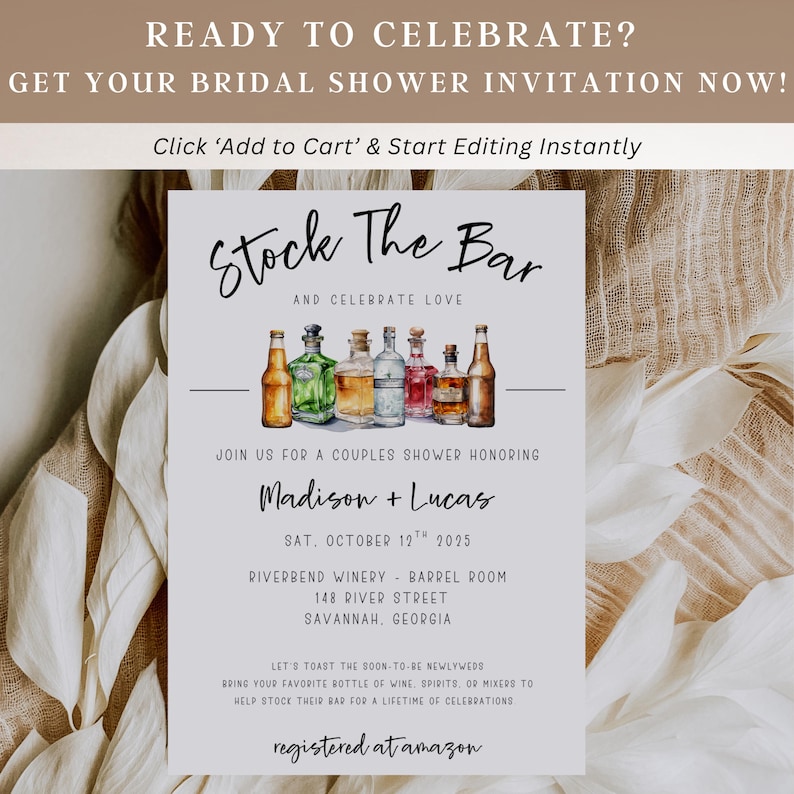 Stock the Bar Couples Shower Invitation, Editable Digital Download, Bar ...