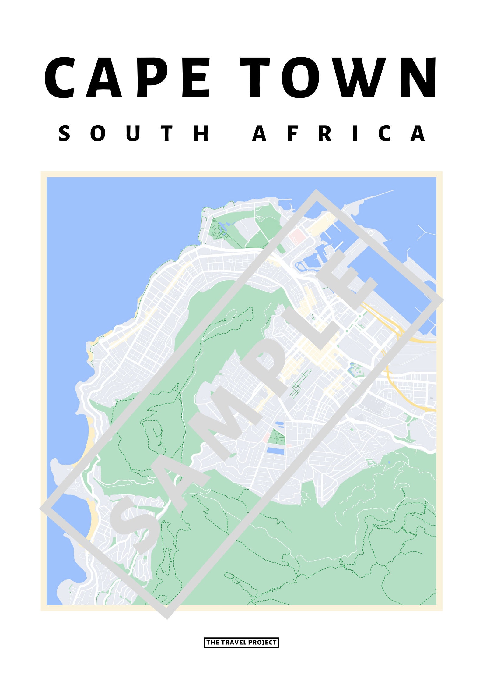 Cape Town City Map. South Africa Travel Print. Map of Africa. World ...