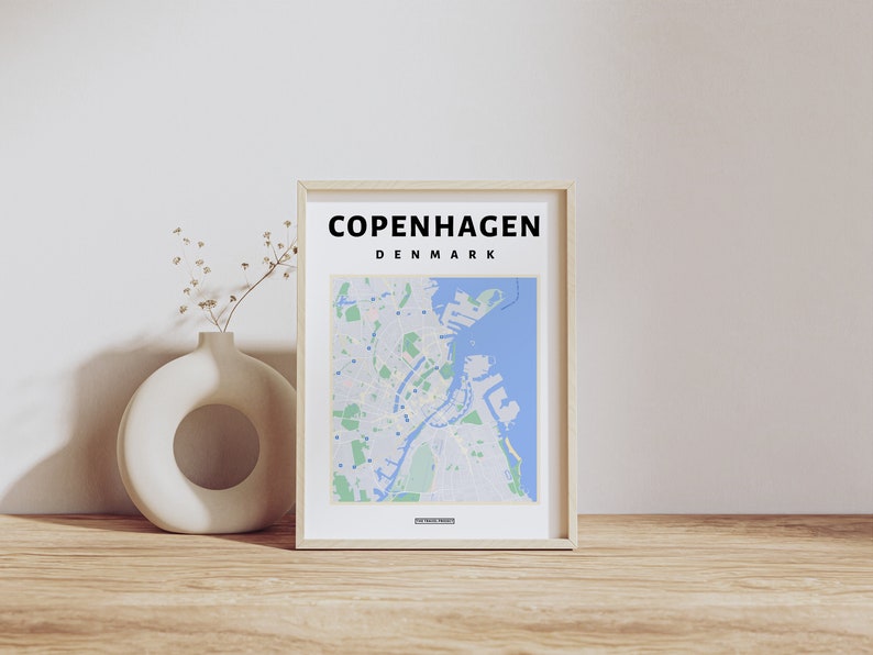 Copenhagen City Map. Denmark Travel Print. Map of Europe. World Maps ...