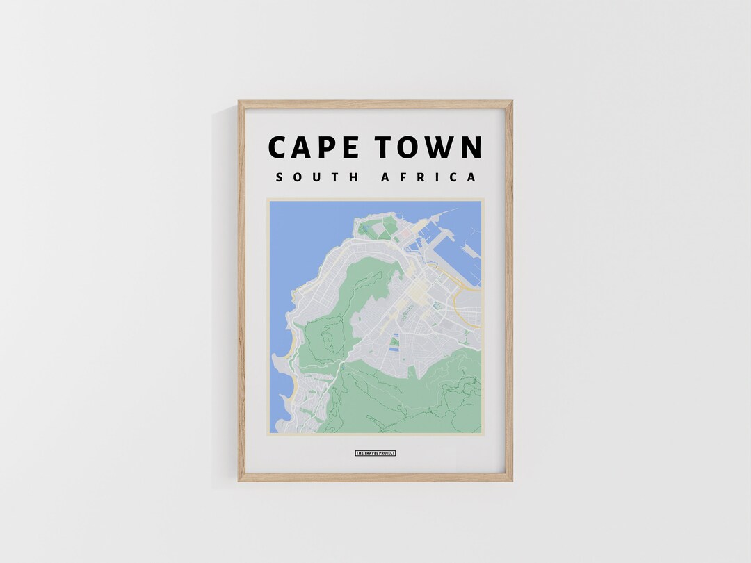 Cape Town City Map. South Africa Travel Print. Map of Africa. World ...