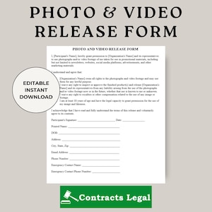 Photo and Video Release Form Template: Editable Legal Consent (digital ...