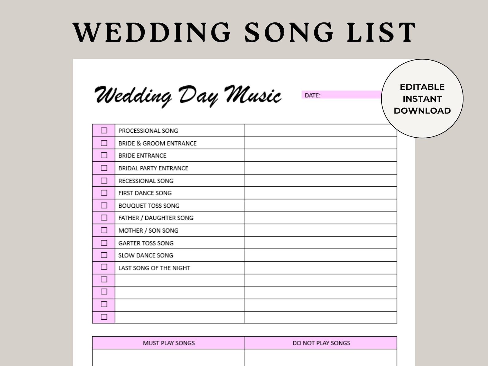 Wedding Song List, DJ Questionnaire, Wedding Processional, DJ Song List ...