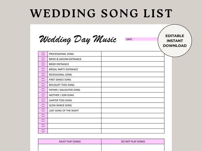 Wedding Song List, DJ Questionnaire, Wedding Processional, DJ Song List ...