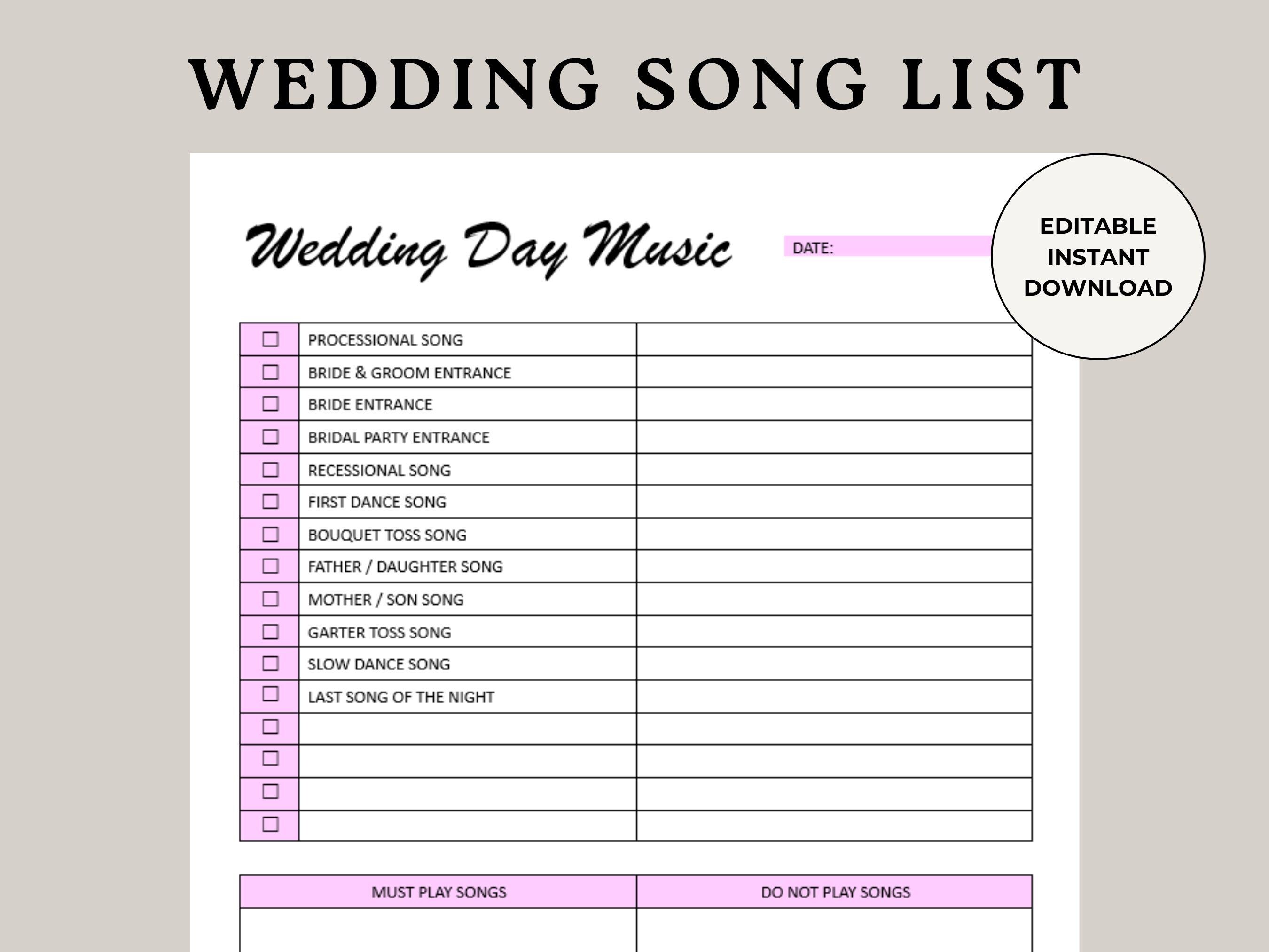 Wedding Song List, DJ Questionnaire, Wedding Processional, DJ Song List ...