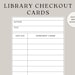 Library Checkout Cards, Library Due Card, Library Due Date, Library ...