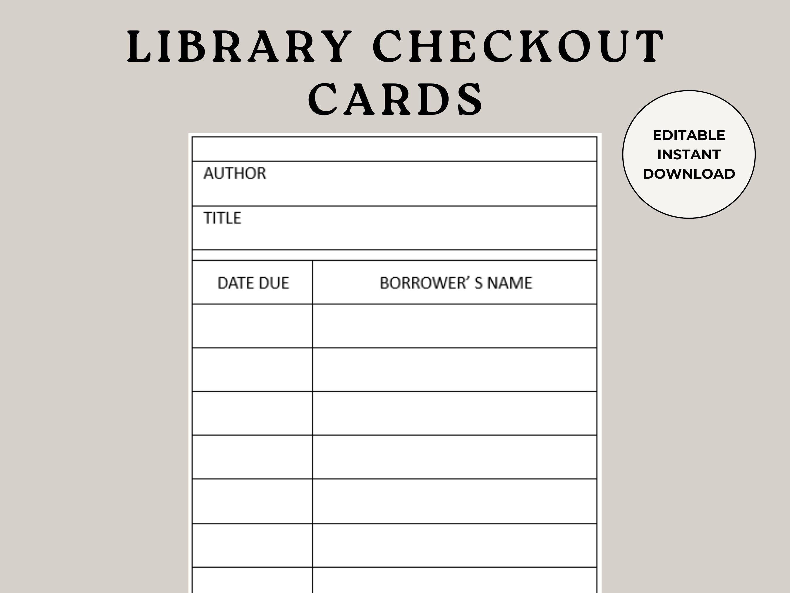 Library Checkout Cards, Library Due Card, Library Due Date, Library ...