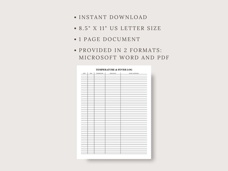 Temperature Log, Temperature Record, Temperature Sheet, Temperature ...
