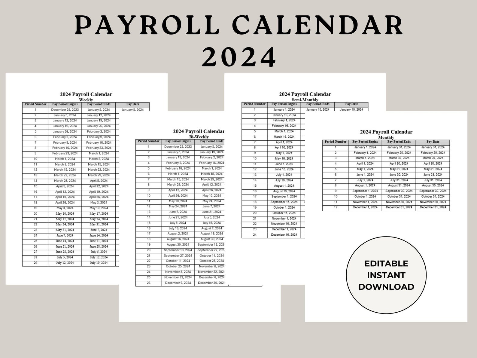 2024 Payroll Calendar, Biweekly Calendar, Payroll Schedule, Human ...