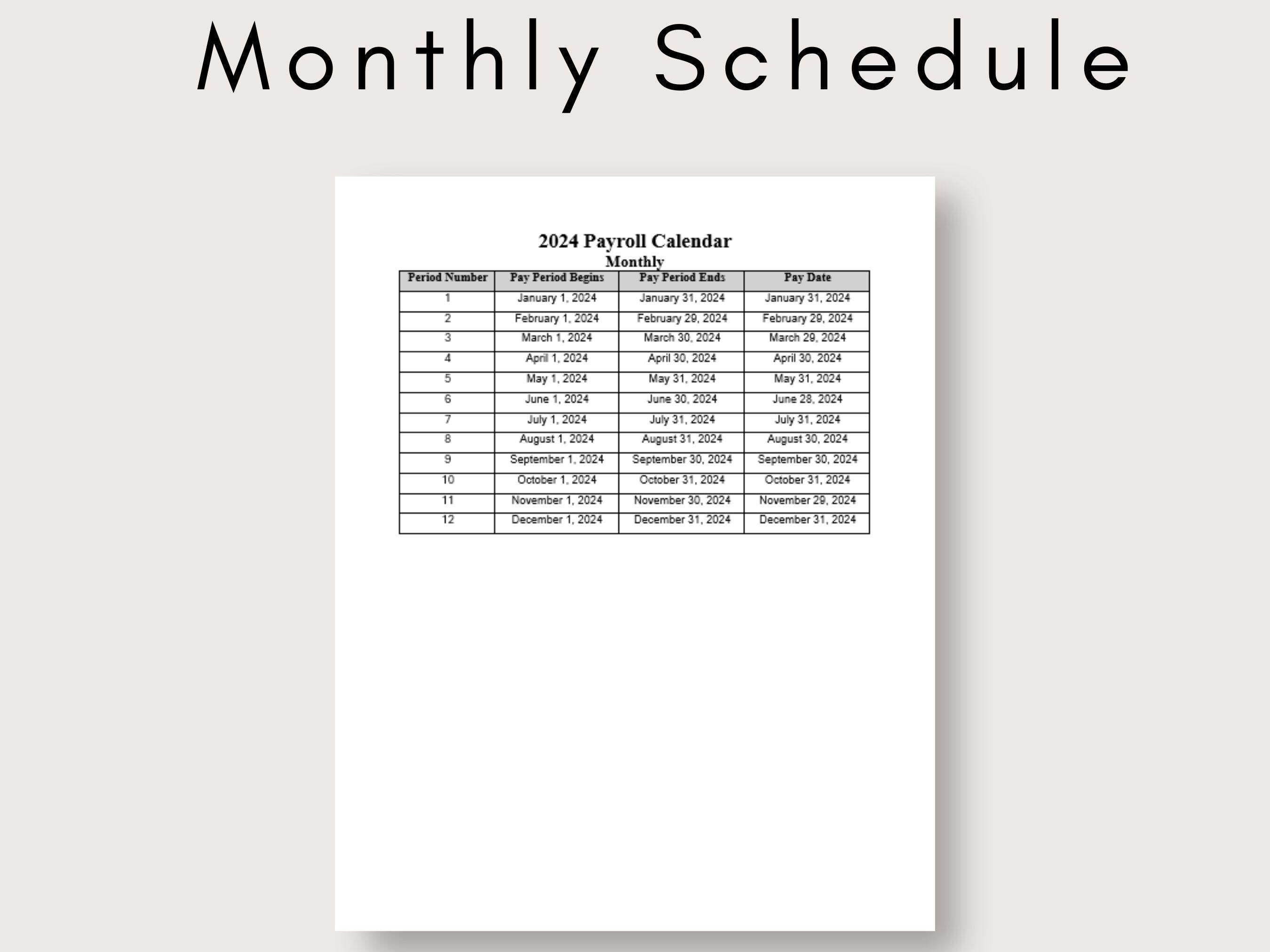 2024 Payroll Calendar, Biweekly Calendar, Payroll Schedule, Human ...