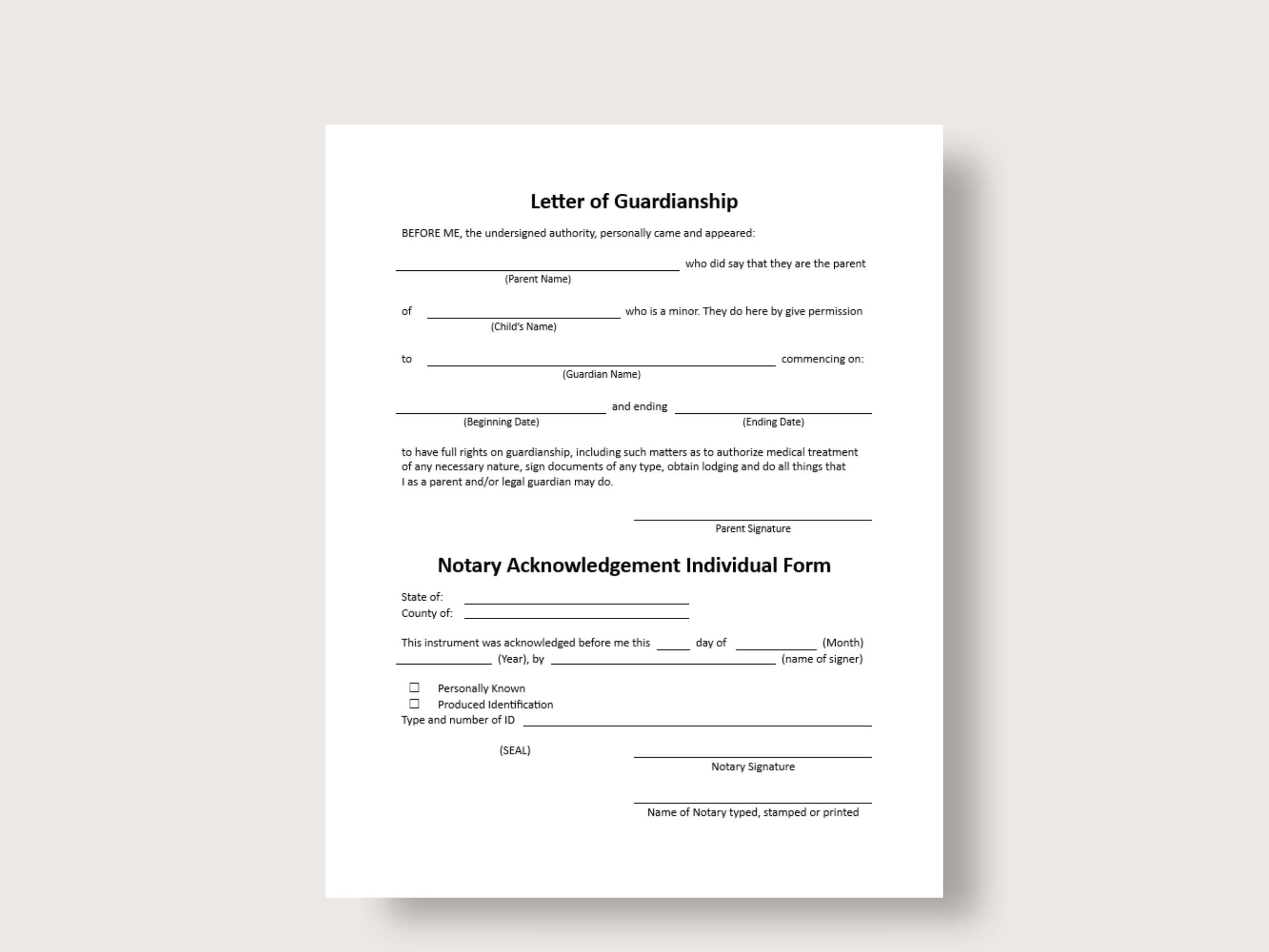 Letter of Guardianship, Notary Letter, Guardianship, Notary Form ...