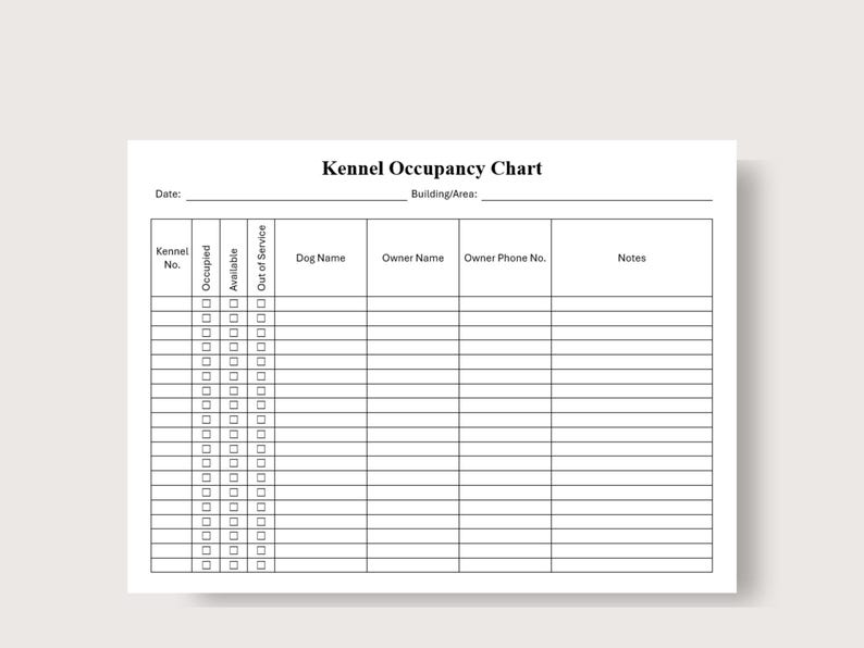 Dog Kennel Occupancy Chart: Boarding Schedule Template (digital ...