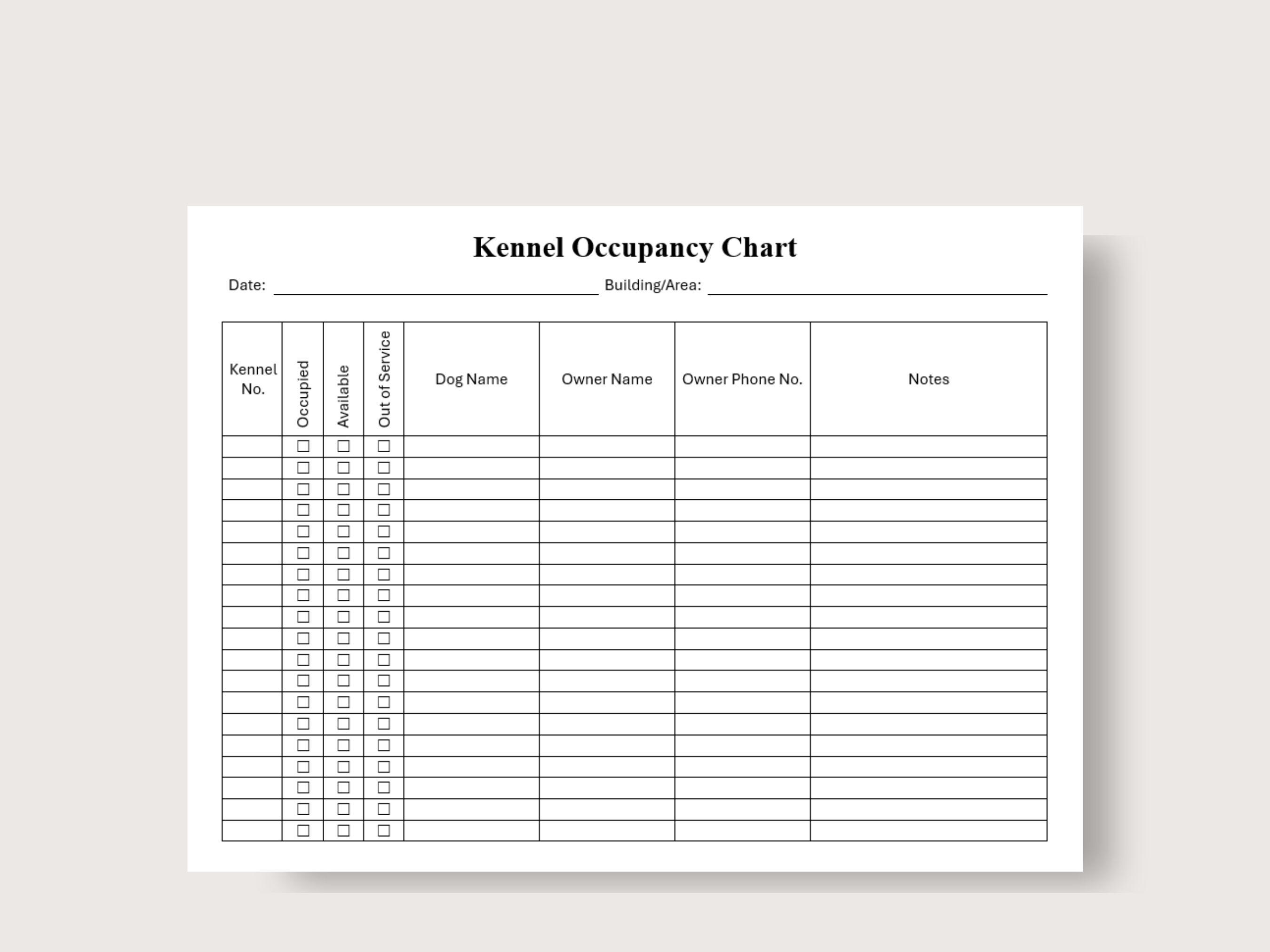 Dog Kennel Occupancy Chart: Boarding Schedule Template (digital ...