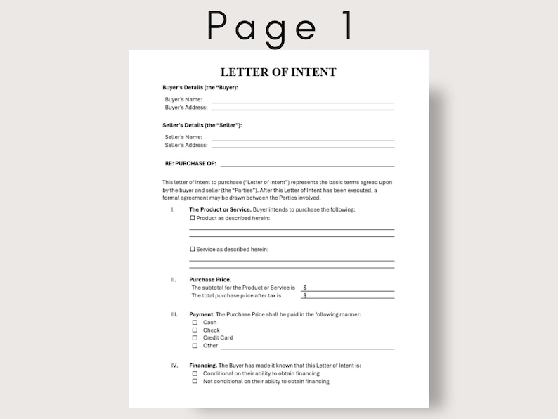 Letter of Intent Template: Business & Real Estate (digital Download, US ...