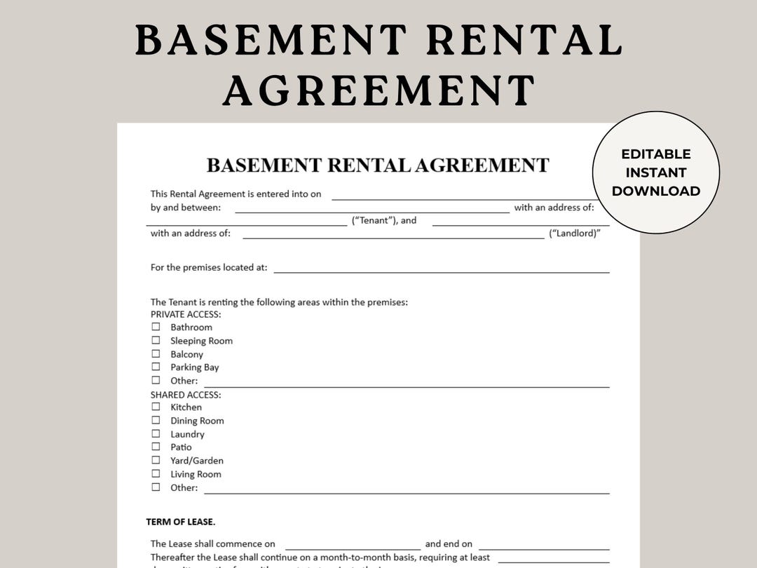 Basement Rental Agreement Template: Customizable Lease Contract ...