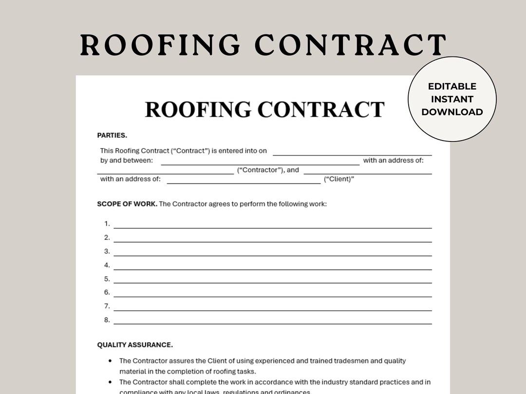 Roof Contract, Roofing Form, Roofing Service Form, Residential Roofing ...
