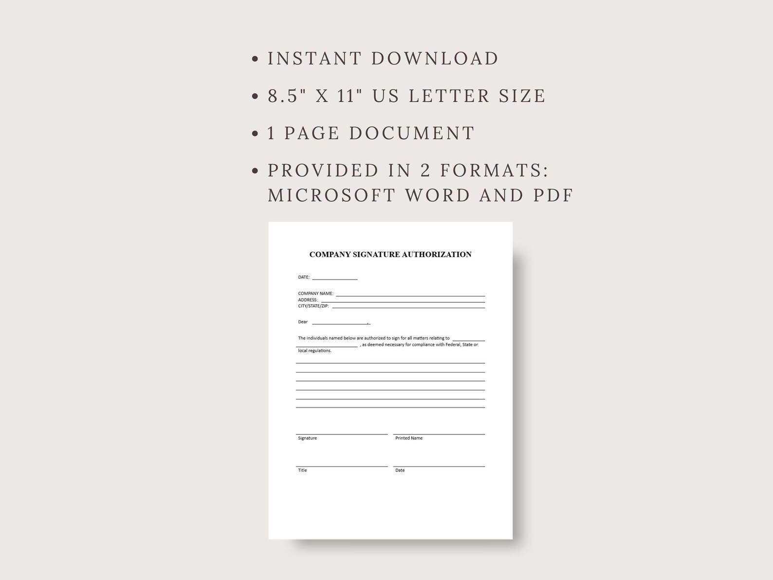 Editable Signature Authorization Template: Business Letter Form ...