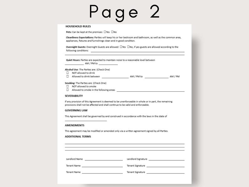 Room Rental Contract, Room Rental Form, Landlord Sheet, Roommate ...