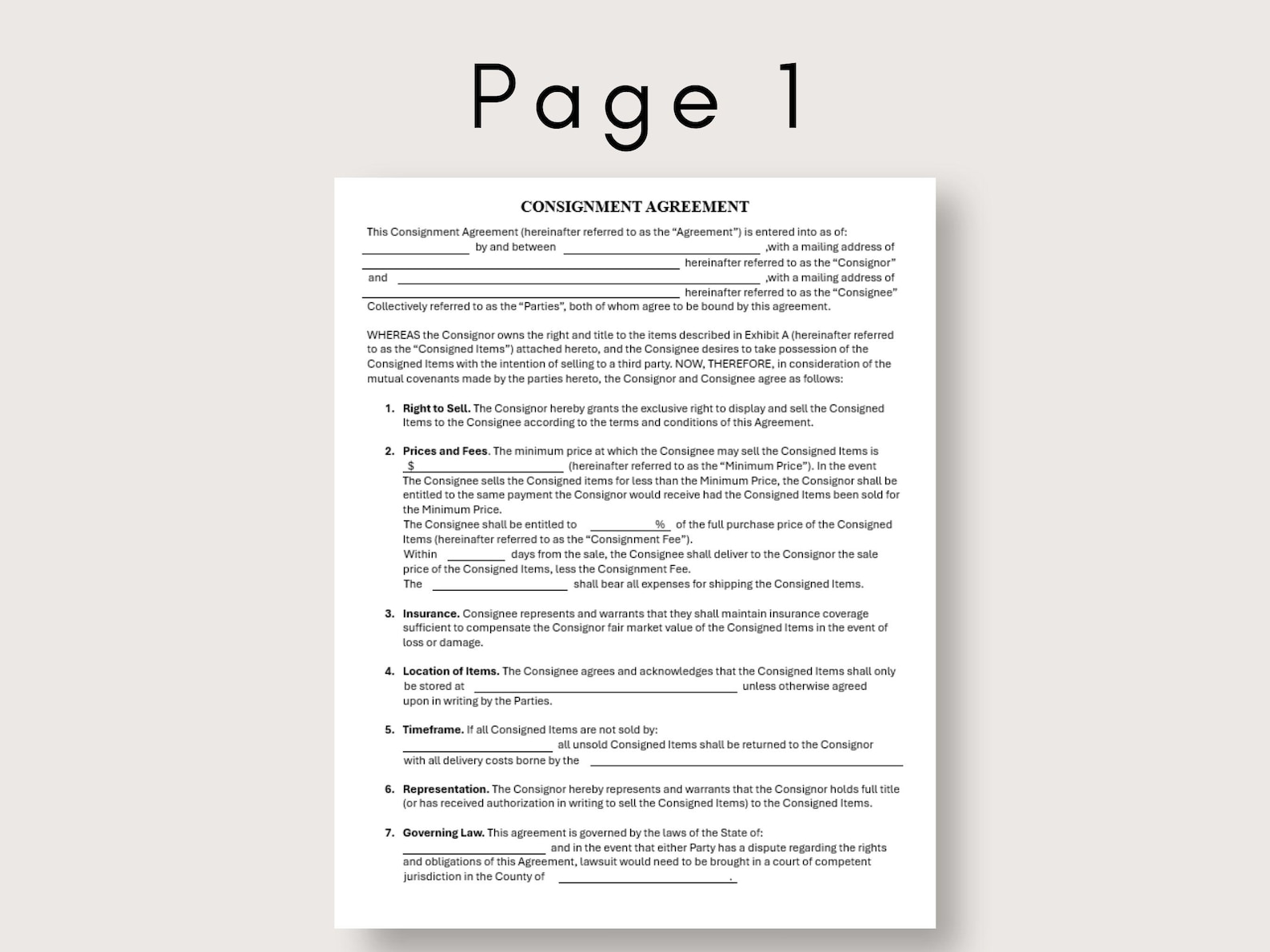 Consignment Agreement, Consignee Agreement, Consignment Contract ...