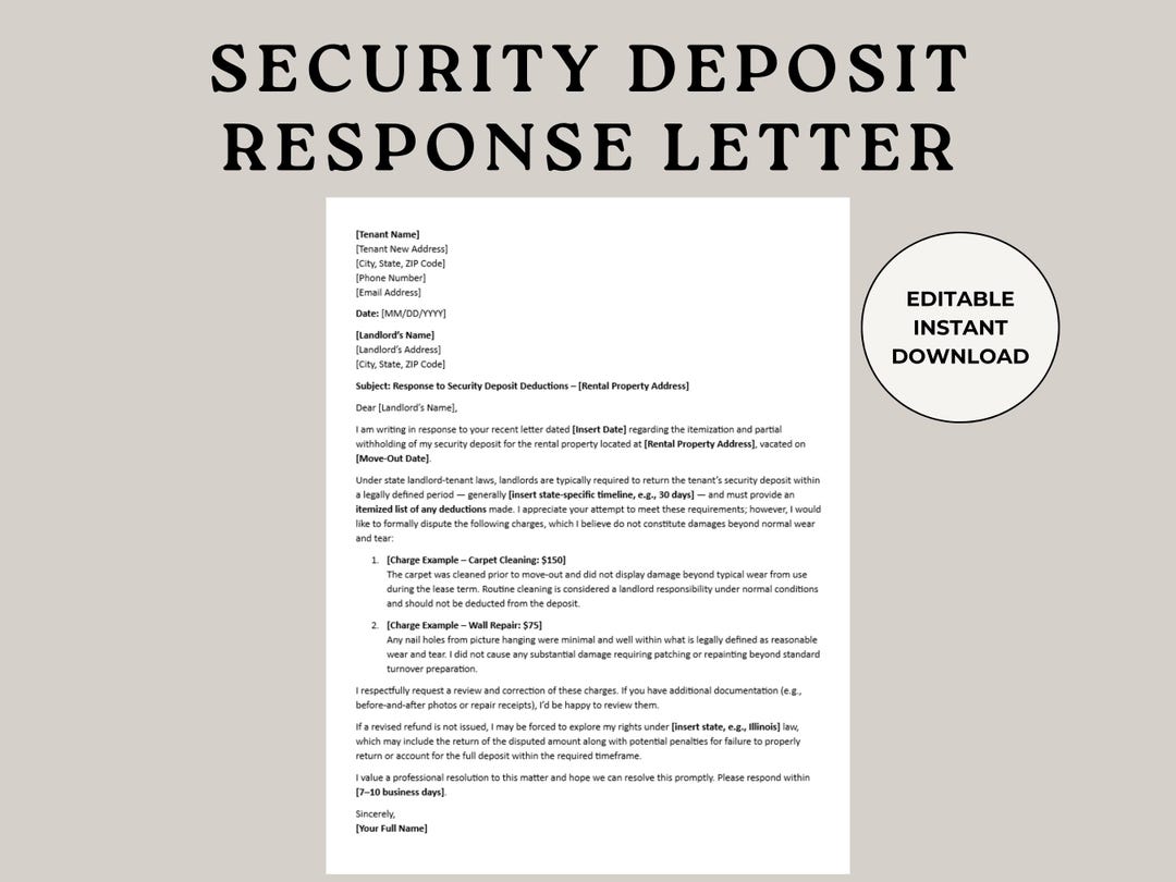 Response to Security Deposit Letter, Itemized Deductions, Security ...