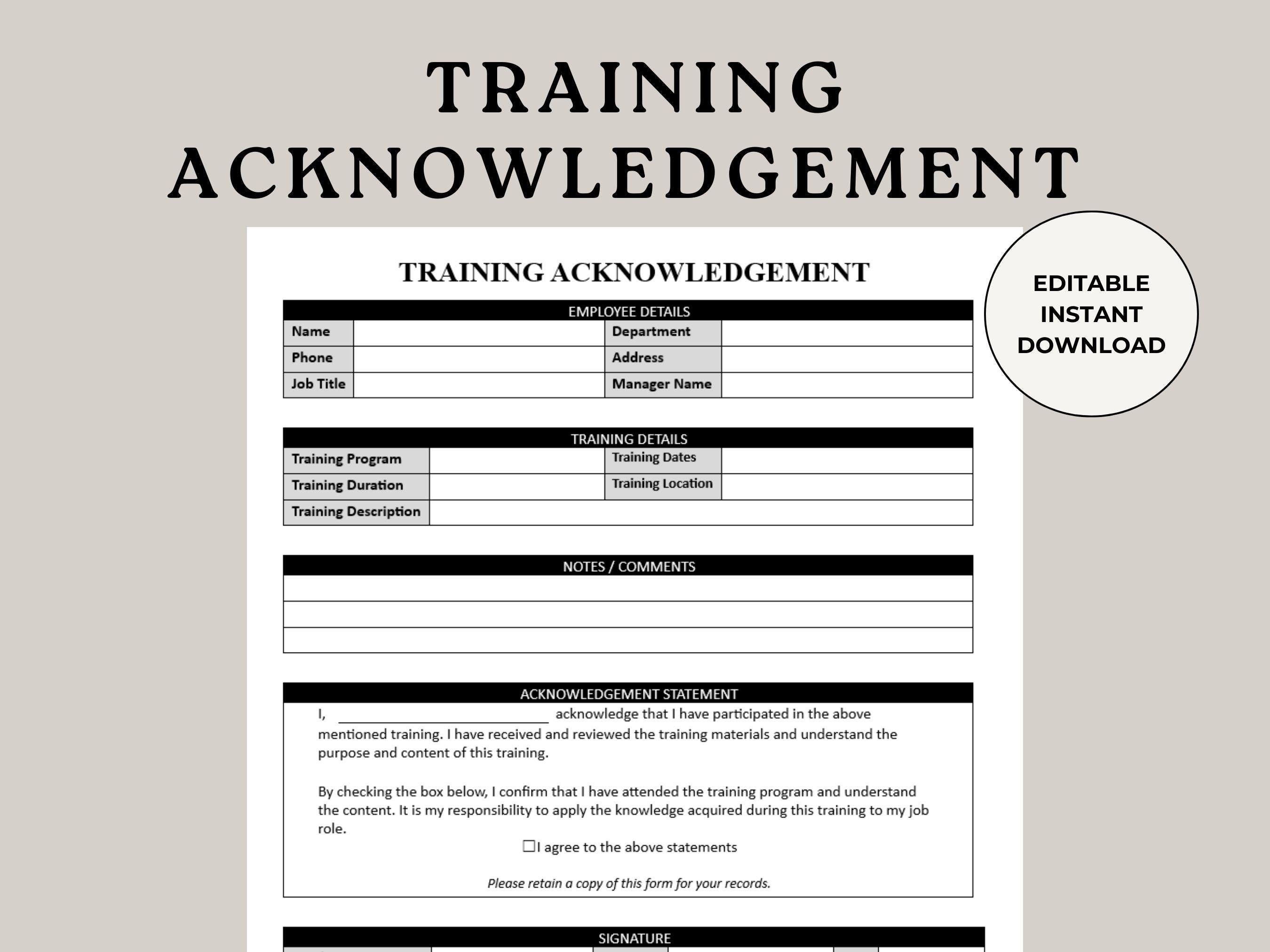 Training Confirmation Materials Template