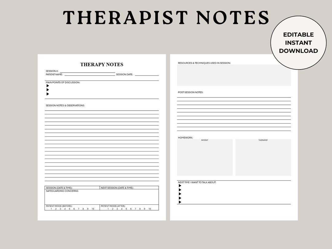 Therapist Notes Template: Counseling, Psychotherapy, Client Progress ...