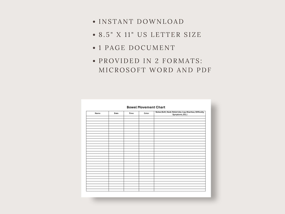 Bowel Movement Chart, Stool Chart, Poop Log, Constipation Tracker, Poop ...