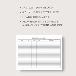 Bowel Movement Chart, Stool Chart, Poop Log, Constipation Tracker, Poop ...