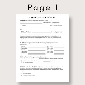 Childcare Contract Template: Nanny, Babysitter, Daycare Agreement (PDF & Word) - Etsy