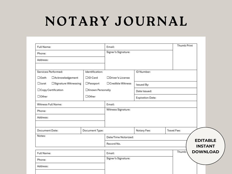 Notary Journal, Notary Work Log, Blank Notary Forms, Notary Ledger ...