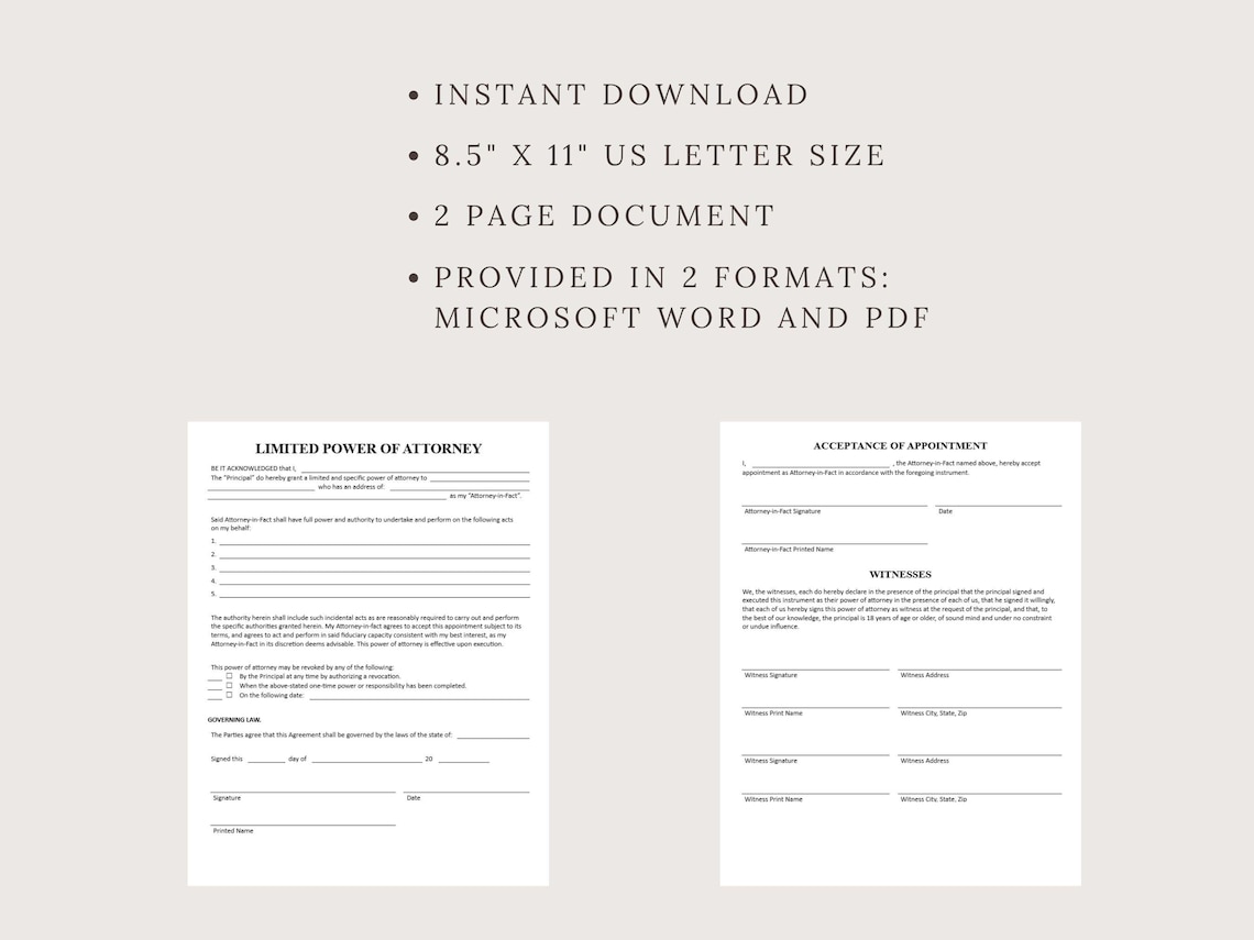 Printable Limited Power of Attorney Template: Editable POA Form ...