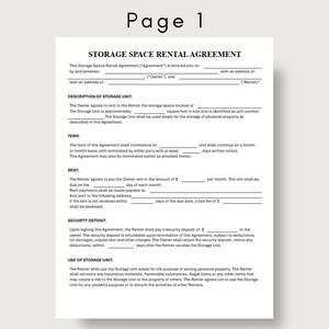 Storage Rental Agreement, Lease Form, Storage Unit, Self-storage ...