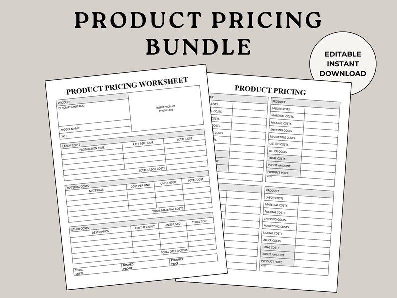 Product Pricing Worksheet Bundle, Price Calculator, Business Costs ...