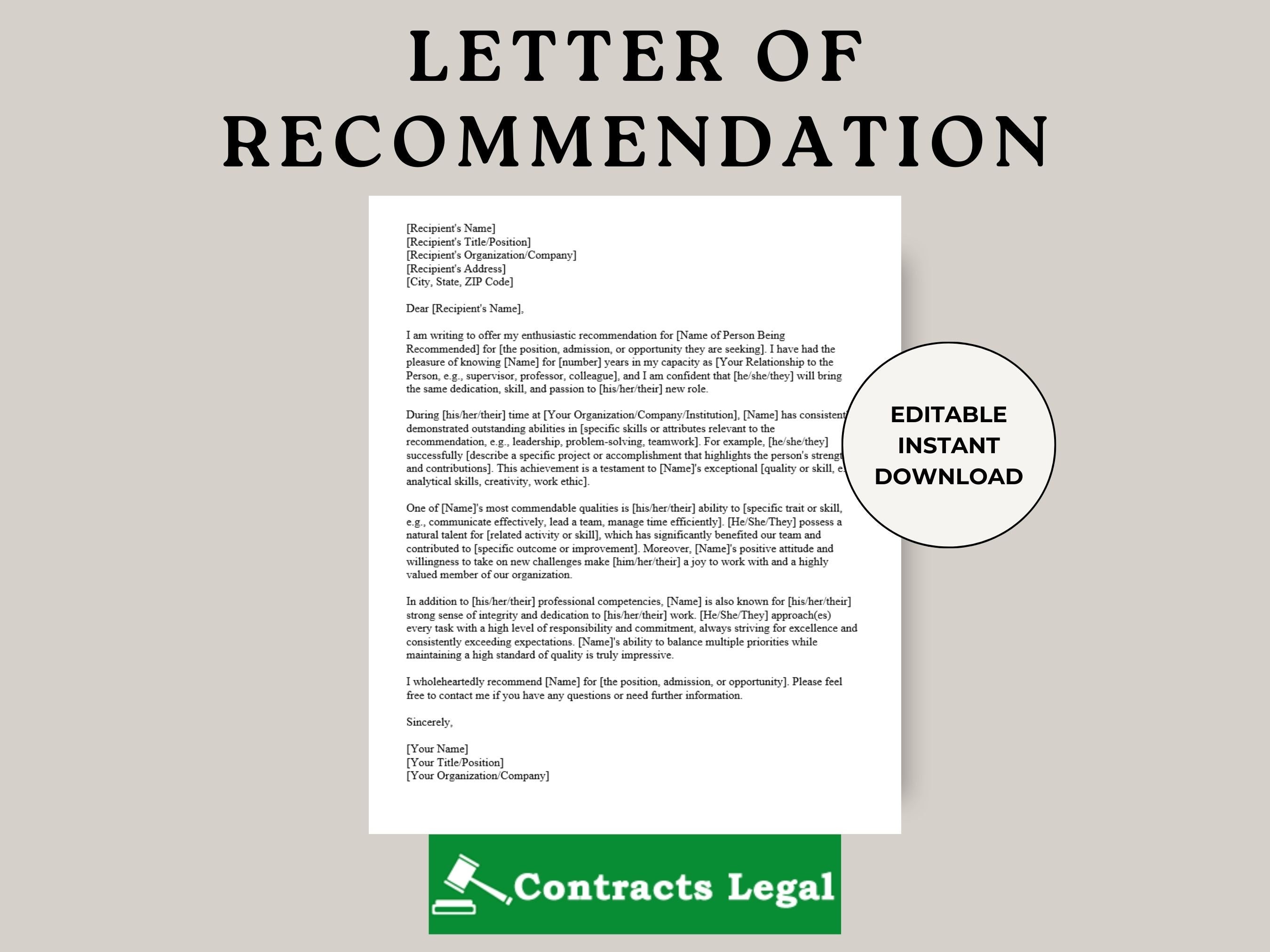 Letter of Recommendation, Job Reference Letter, Character ...