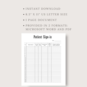 Patient Sign-in Sheet: Doctor Office Check-in Form (digital Download ...