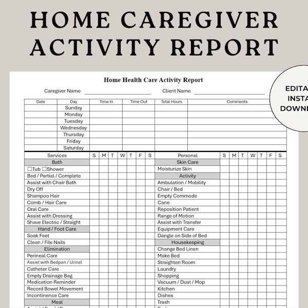 Caregiver Daily Log - Etsy