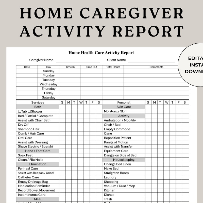 Home Care Task Sheets - Etsy
