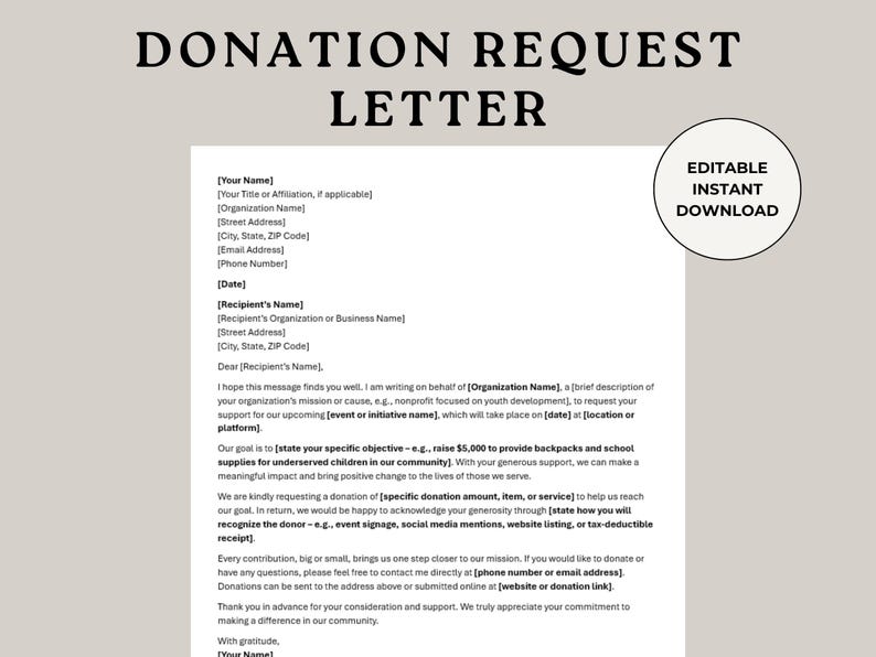 Donation Request Letter Template: Customizable Fundraising Letter ...