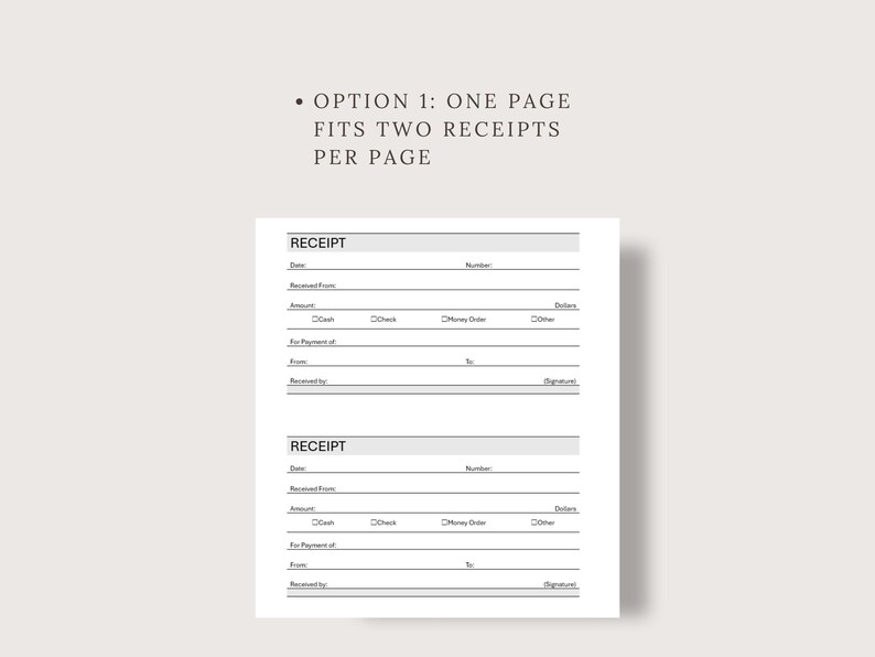 Simple Receipt Template: Printable Cash/rental Payment (digital ...