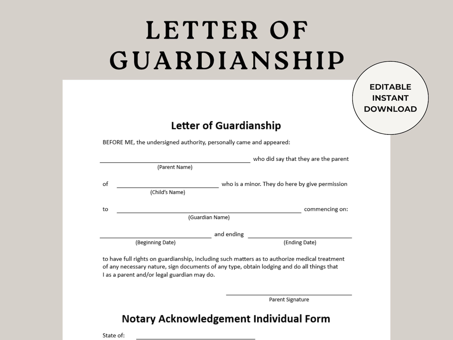 Letter of Guardianship, Notary Letter, Guardianship, Notary Form ...