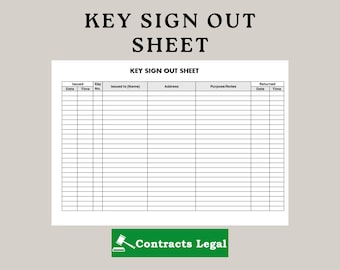 Key Sign-out Tracking Sheet | Printable Key Log | Office, Property ...