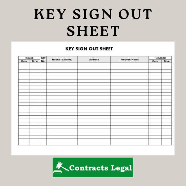 Key Sign Out Sheet - Etsy